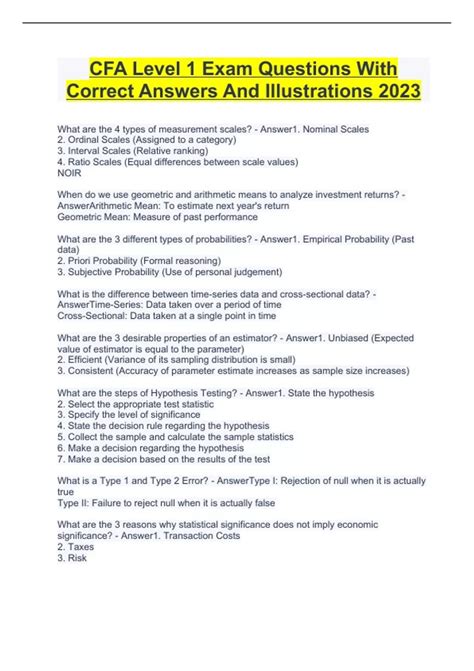 Cfa Level 1 Exam Questions With Correct Answers And Illustrations 2023 Cfa Chartered