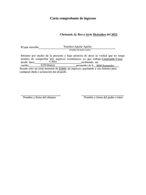 Carta Comprobante De Ingresos Pdf Pdf