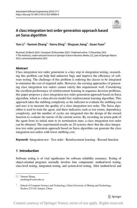 A Class Integration Test Order Generation Approach Based On Sarsa Algorithm