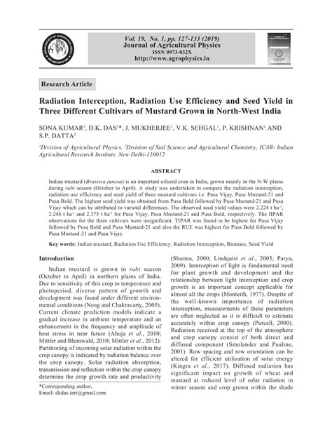 Pdf Radiation Interception Radiation Use Efficiency And Seed Yield In Three Different