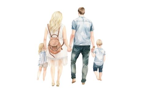 Una Pintura De Acuarela De Una Familia Caminando Juntos Foto Premium