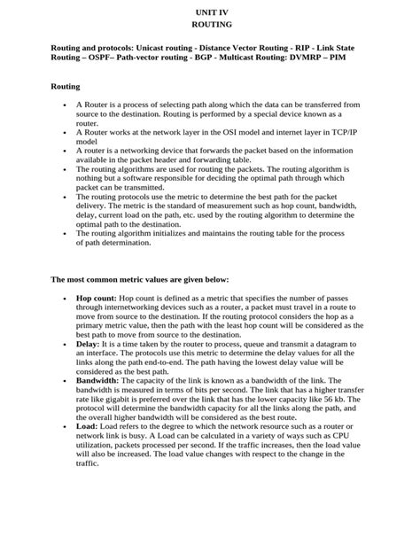 Unit 4 Pdf Routing Computer Network