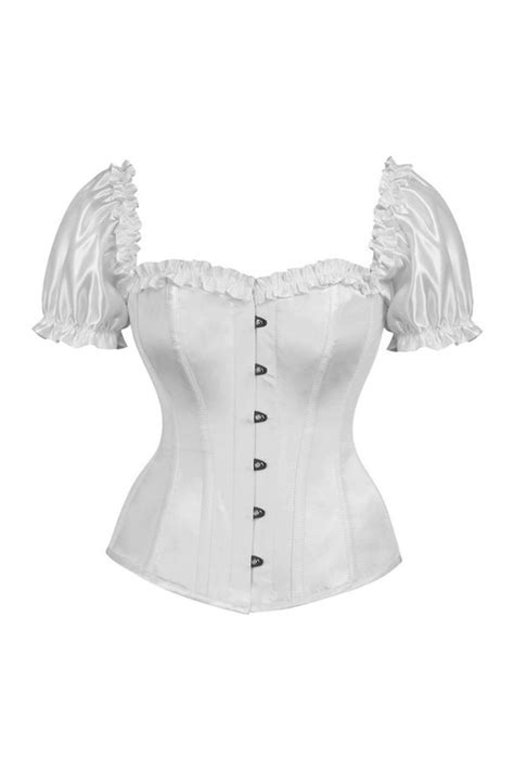 Plus Size Top Drawer Steel Boned White Satin Cap Sleeve Overbust Corset