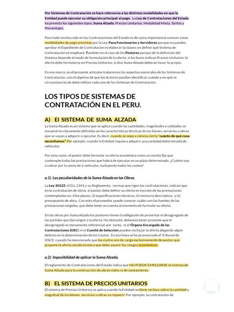 Los Sistemas De Contratación En El Perú Concepto Y Clases Pdf Oferta Economía Estado