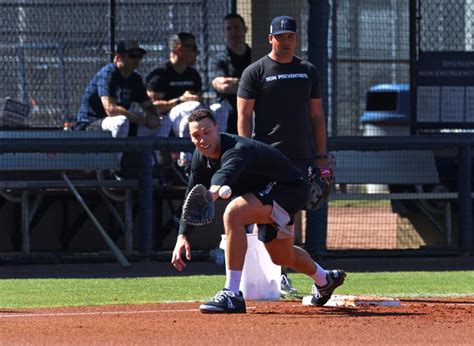 Aaron Judge Fields Throws At First Base At Yankees Spring Training