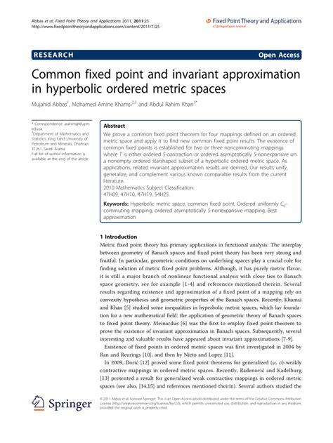 PDF Common Fixed Point And Invariant Approximation In Hyperbolic Ordered Metric Spaces