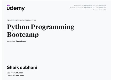 Successfully Completed Python Programming Udemycourse ️ ️ Programming Python Subani Shaik