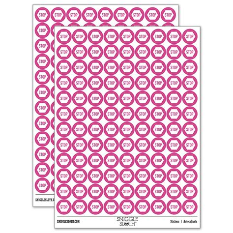 Stop Sign 200 Round Stickers Hot Pink Gloss Finish 050 Size