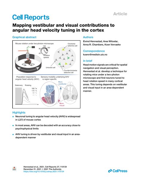 Pdf Mapping Vestibular And Visual Contributions To Angular Head