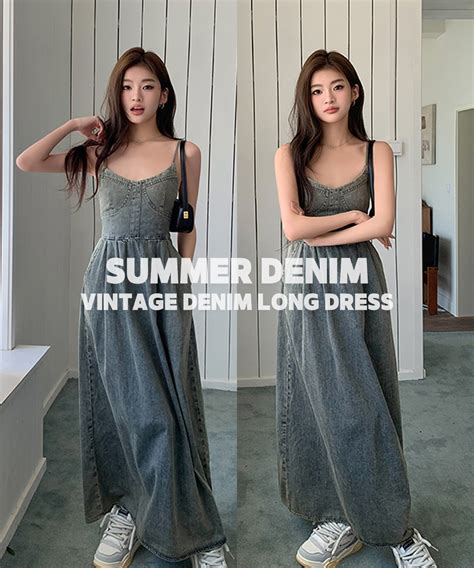 당일발송 🎈서스펜더 데님 나시 원피스🎈빈티지 연청 튜브탑 롱 청 데님 원피스 Z Ssc 4821