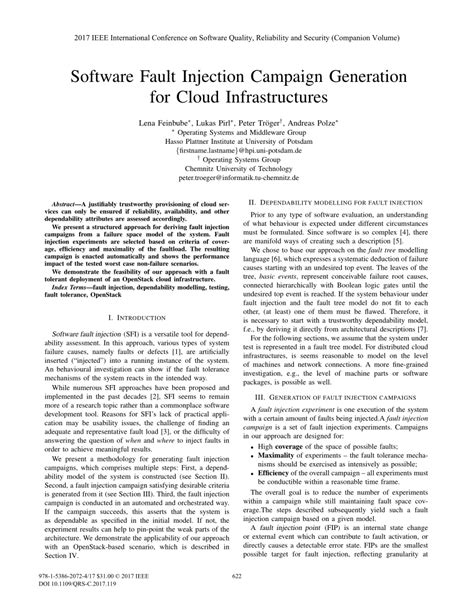 Pdf Software Fault Injection Campaign Generation For Cloud