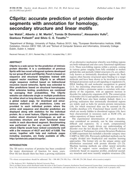 Pdf Cspritz Accurate Prediction Of Protein Disorder Segments With Annotation For Homology