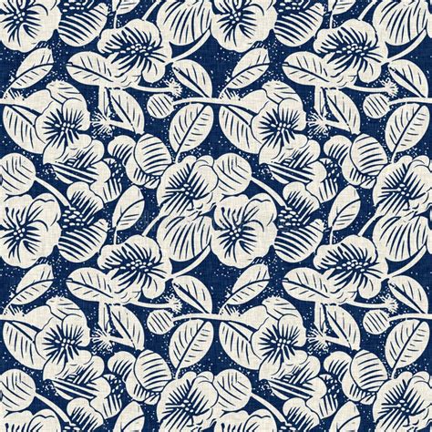 Masculine Indigo Floral Blockprint Linen Seamless Pattern All Over