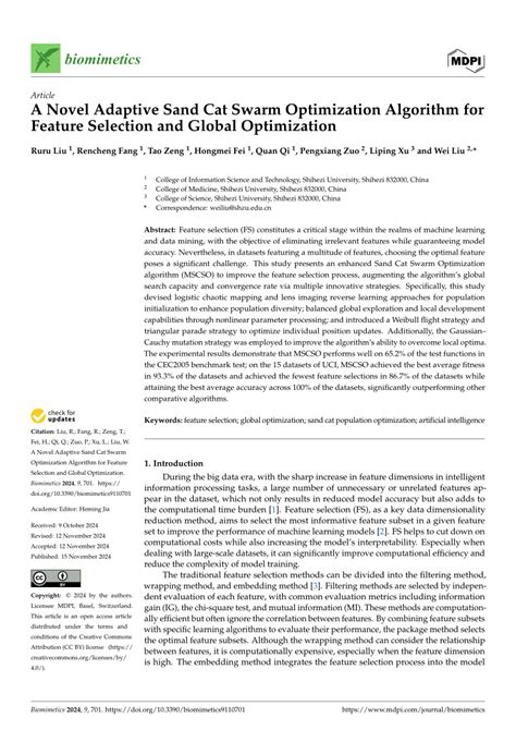 Pdf A Novel Adaptive Sand Cat Swarm Optimization Algorithm For Feature Selection And Global