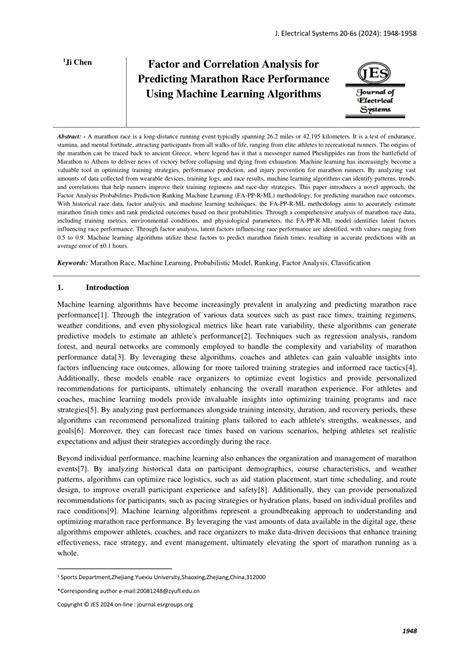 pdf factor and correlation analysis for predicting marathon race