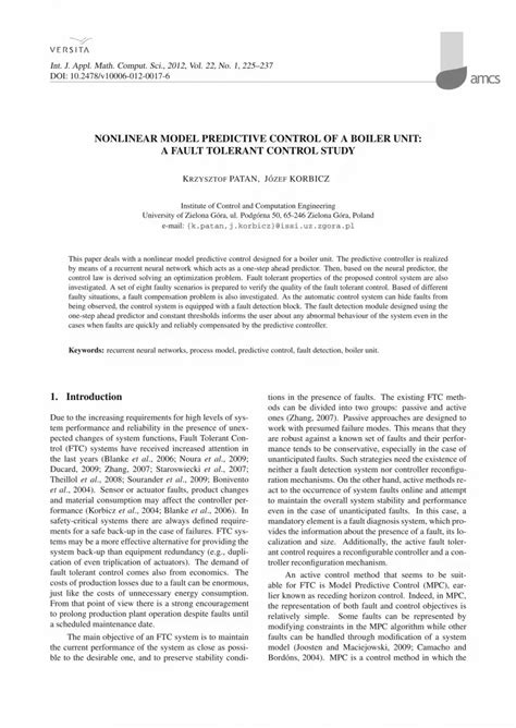 pdf nonlinear model predictive control of a boiler unit a fault