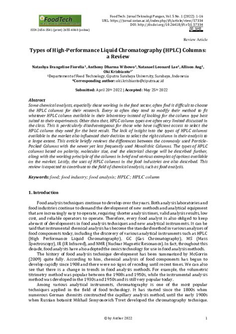 Pdf Types Of High Performance Liquid Chromatography Hplc Columns A Review