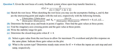 Solved Question 9 Given The Root Locus Of A Unity Feedback