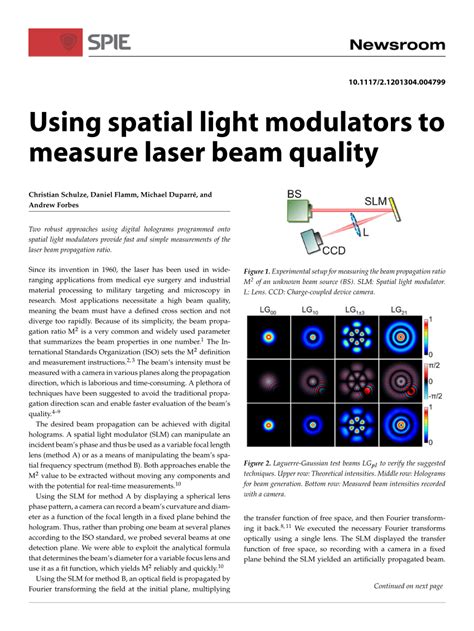 PDF Using Spatial Light Modulators To Measure Laser Beam Quality