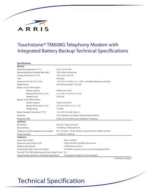 Technical Specification Arris Technical Specification Arris
