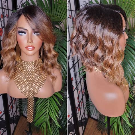 Asymmetrical Bob Hairstyle Wig Loose Wave Swoop Bang Hair Etsy