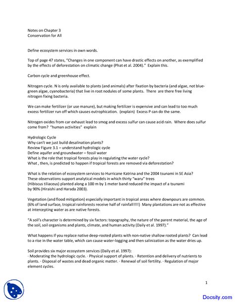 Ecosystem Services Introduction To Conservation Biology Lecture Notes Docsity