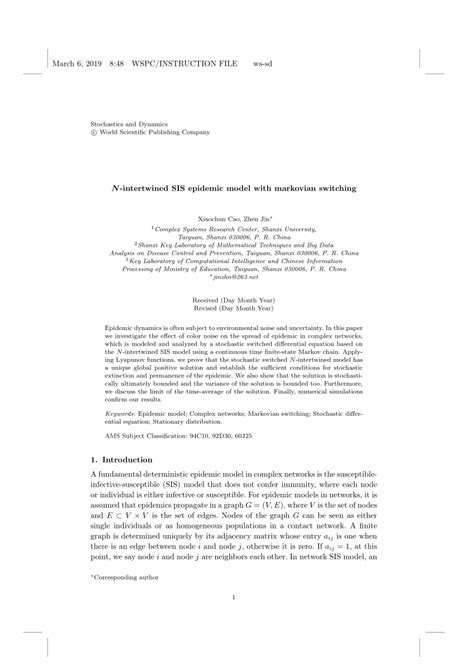pdf n intertwined sis epidemic model with markovian switching