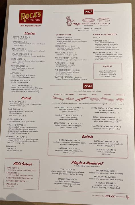 Menu At Rocas Pizza And Pasta Pizzeria Lakewood