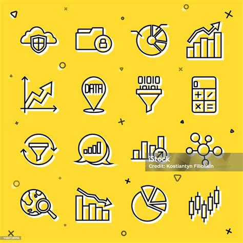 주식 시장 마인드 맵 인포 그래픽 계산기 파이 차트 데이터 분석 재무 성장 클라우드 및 방패 및 바이너리 코드 아이콘으로 라인