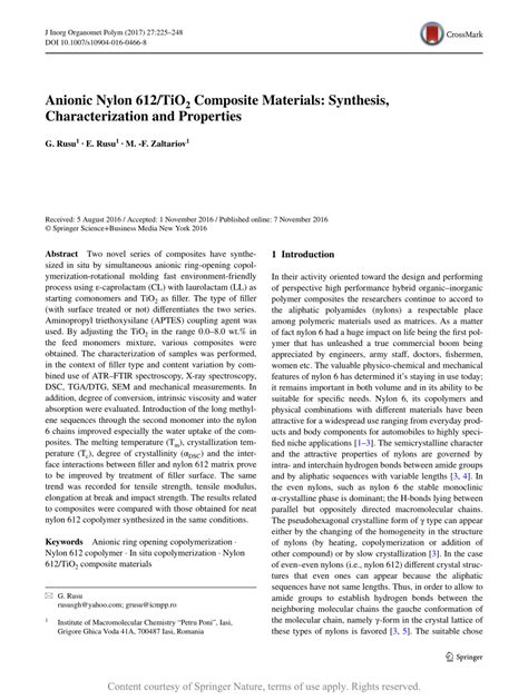 Anionic Nylon 612 Tio2 Composite Materials Synthesis Characterization And Properties Request Pdf