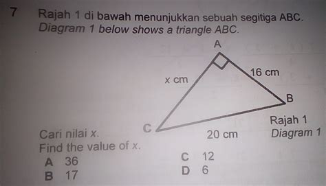 Solved 7 Rajah 1 Di Bawah Menunjukkan Sebuah Segitiga Abc Diagram 1 Below Shows A Triangle Abc