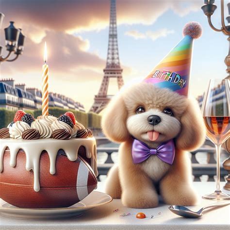 Whimsical Birthday Scene With Cockapoo Football Wine And Parisian