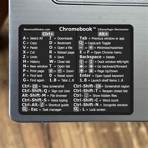 Synerlogic Chrome Os Reference Keyboard Shortcut Sticker Black Vinyl Size 3x2 4