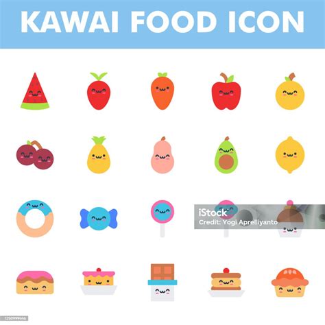 흰색 배경에 고립 된 가와이 음식 아이콘 팩 가와이와 귀여운 음식 일러스트 웹 사이트 디자인 로고 앱 Ui용입니다 벡터 그래픽 일러스트레이션 및 편집 가능한 스트로크입니다