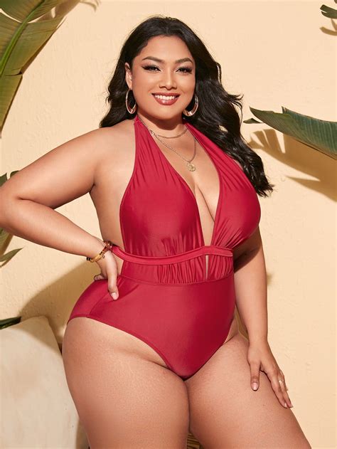 Plus Ruched Plunging One Piece Swimsuit Plunging One Piece Swimsuit One Piece Swimsuit One Piece