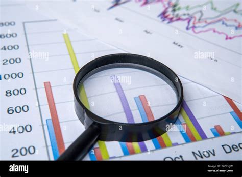 A Close Up Image Of A Magnifying Glass And Graph Business Analysis Due Diligence Concept Stock