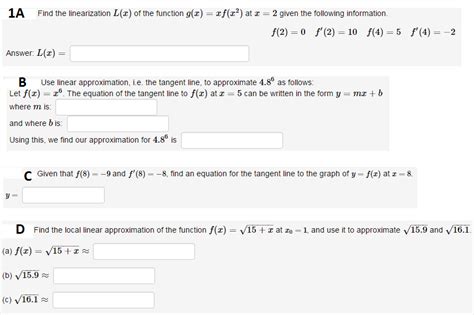 Solved Find The Linearization L X Of The Function G X X