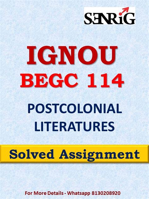 BEGC 114 POSTCOLONIAL LITERATURES Solved Assignment 2023 24 SENRiG
