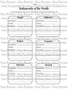 10 Month Instrument Of The Month Worksheet By Anna Featherston Tpt