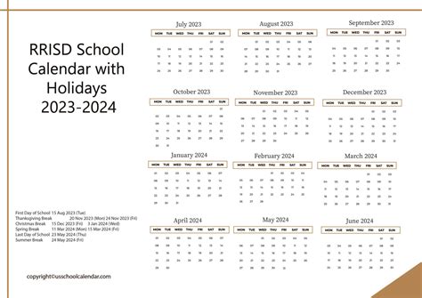 Rrisd School Calendar With Holidays 2023 2024 River Road Isd