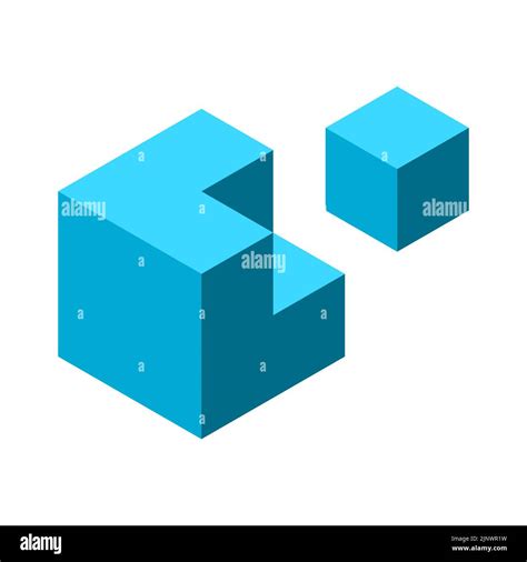 Blue D Cube With Missing Piece Geometric Object With One Part Detached Logic Puzzle Game