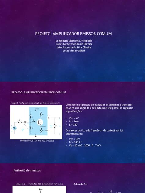 Projeto De Amplificador Comum Com Análise Do Circuito Elétrico E Dimensionamento De Componentes