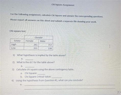 Solved For The Following Assignment Calculate Chi Square