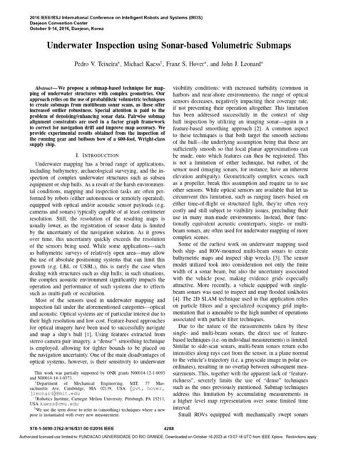 Underwater Inspection Using Sonar Based Volumetric Submaps Pdf Sonar