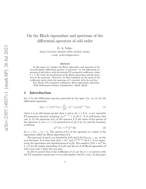 Pdf On The Bloch Eigenvalues And Spectrum Of The Differential Operators Of Odd Order