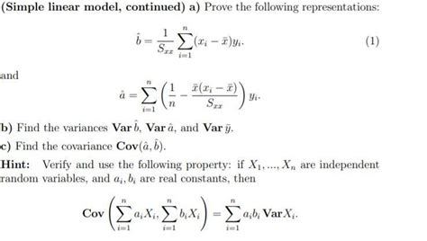 Solved Simple Linear Model Continued A Prove The Chegg Com