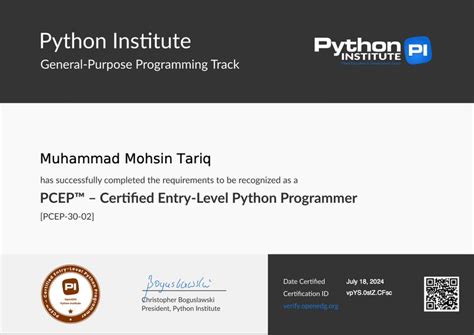 M Mohsin Tariq On Linkedin Python Pcep Certification