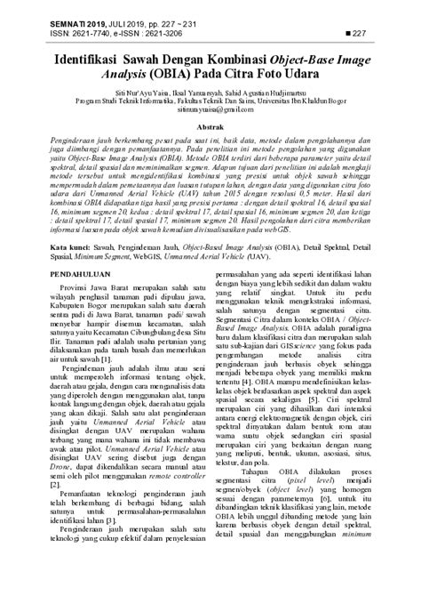 Pdf Identifikasi Sawah Dengan Kombinasi Object Base Image Analysis