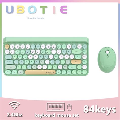 ☸ubotie Creamy Blue Wireless Keyboard And Mouse Combo Colorful Keyboard Mouse Set Suitable For O