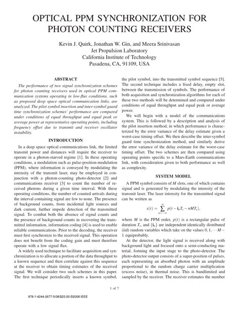 Pdf Optical Ppm Synchronization For Photon Counting Receivers